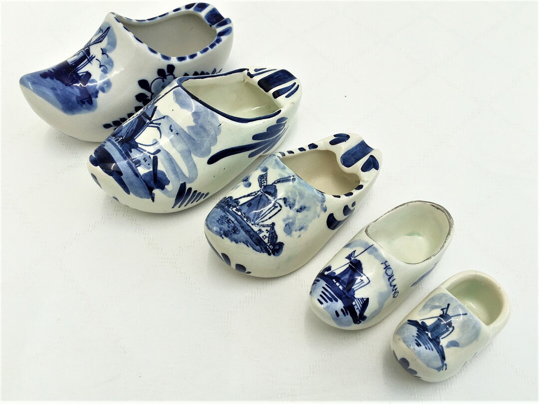 Five Vintage Hand Painted Ceramic Delft Ware Clogs - Etsy UK
