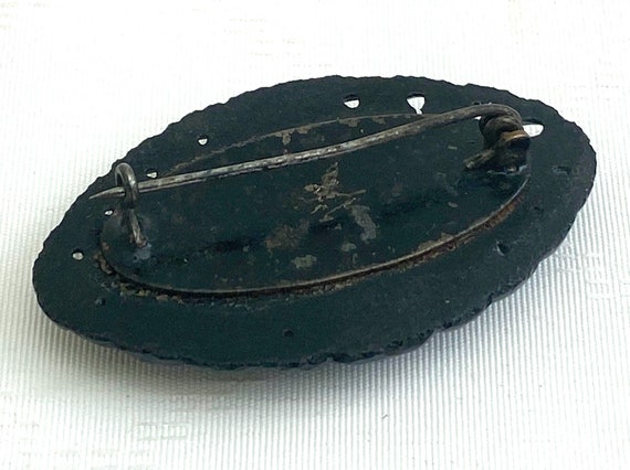 Antique Whitby Jet Carved Oval Mourning Brooch - Gem