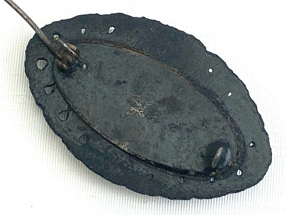 Antique Whitby Jet Carved Oval Mourning Brooch - Gem