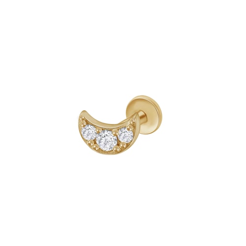 14k Solid Gold Trinity CZ Internally Threaded Labret Stud - Etsy