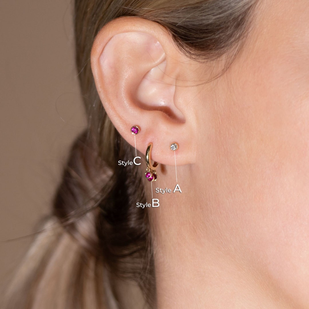 Earring Set With Ruby Charm | Mix and Match Hoops & Studs | Flat Back ...