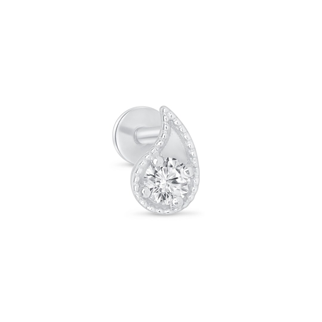 Paisley Diamond Helix Stud Earring, 14k White Gold Piercing Jewelry ...