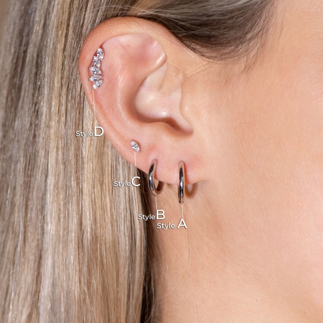 14k Solid Gold Gemstone Tragus Earring Set | Mix and Match Hoop, Stud ...