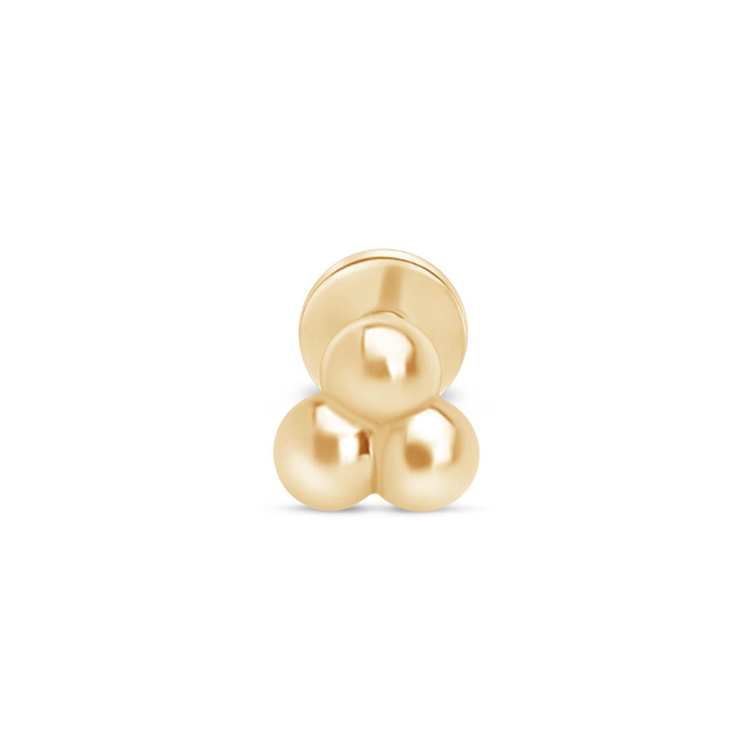 Cluster Ball Flat Back Earring 14K Gold, Trinity Cartilage Stud ...