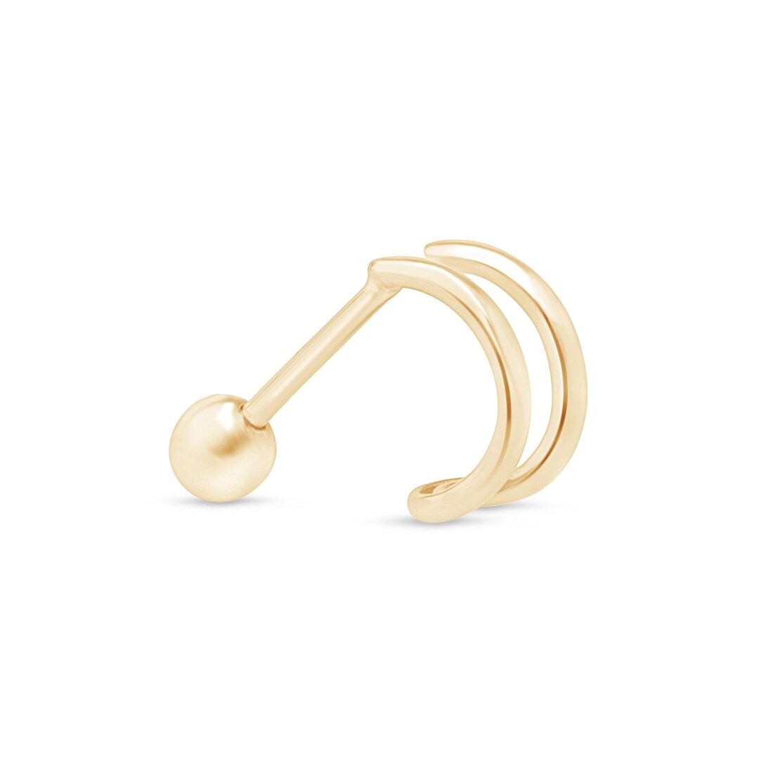 Double Band 14k Gold Ear Cuff | Ball Back Double Wire Earring | Hoop ...
