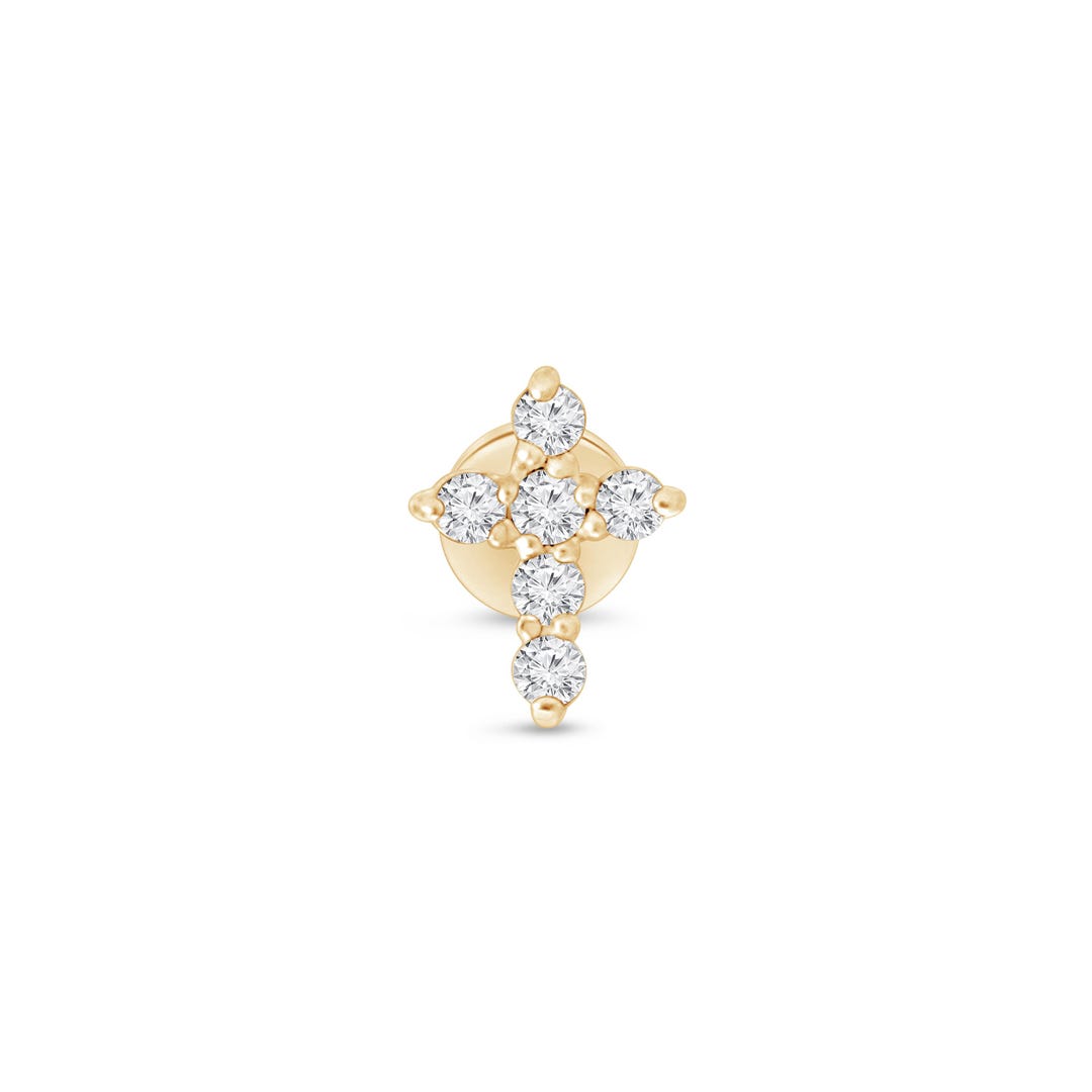 Solid Gold 14K Diamond Cross Flat Back Stud Earring, Helix & Cartilage ...