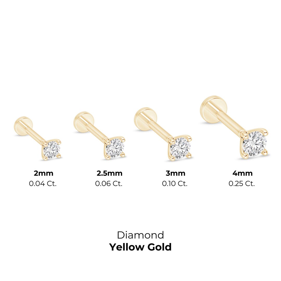 Genuine Diamond 4-prong Tragus Solitaire Stud Earring, 14k Yellow Gold ...