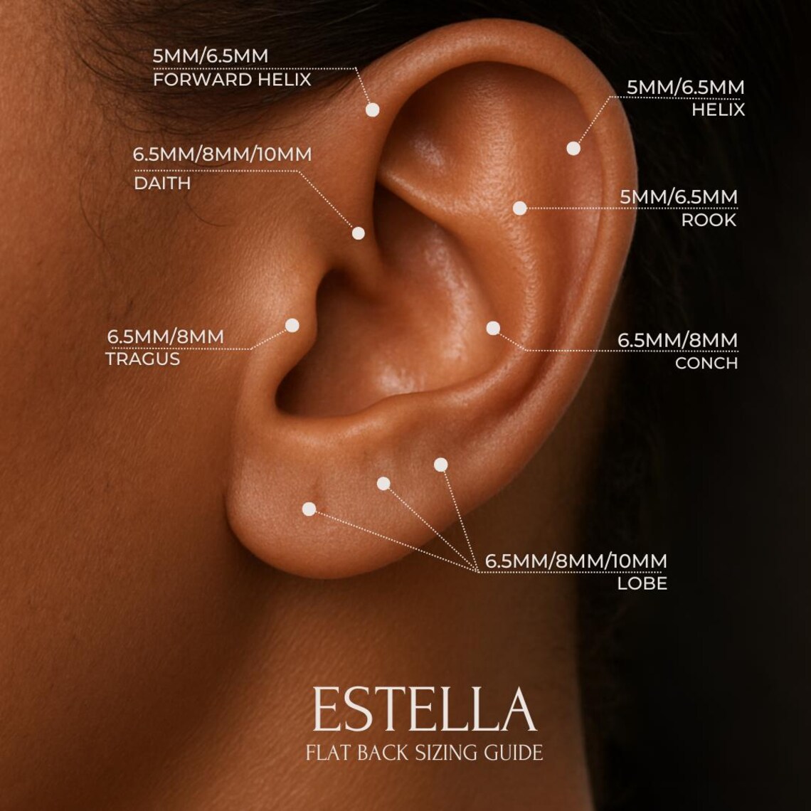 Flat Back Snake Earring Stud, Solid 14k Gold Earring for Tragus, Helix ...