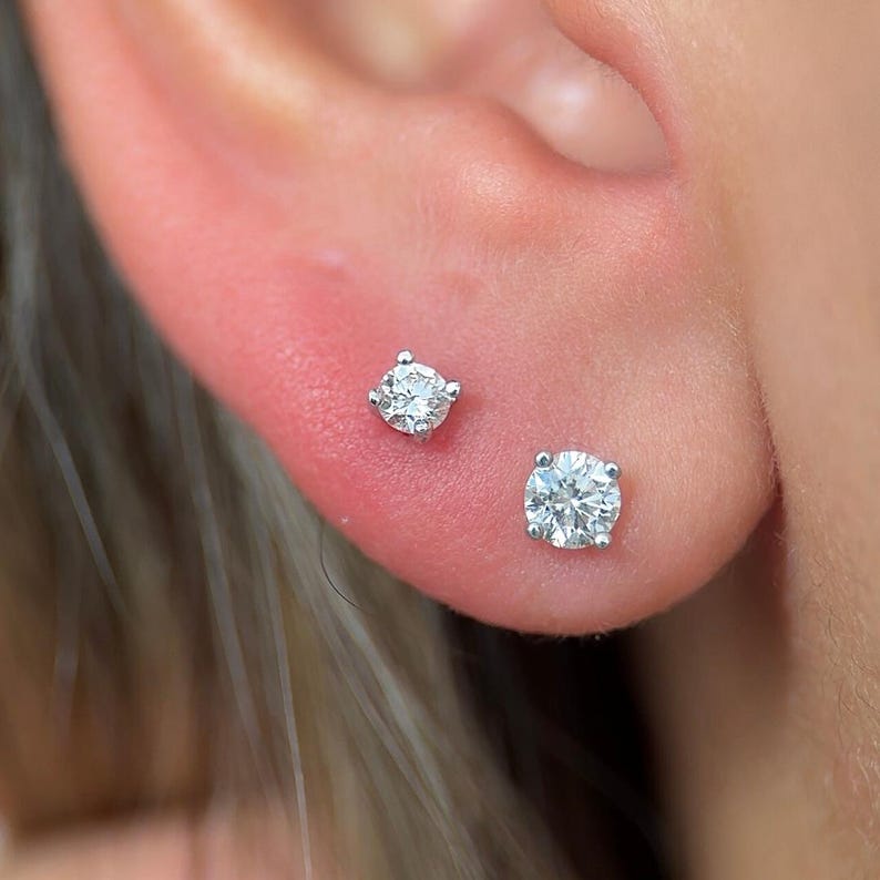 Genuine Diamond Tragus Solitaire Stud Earring, 14k White Gold, Stud for ...
