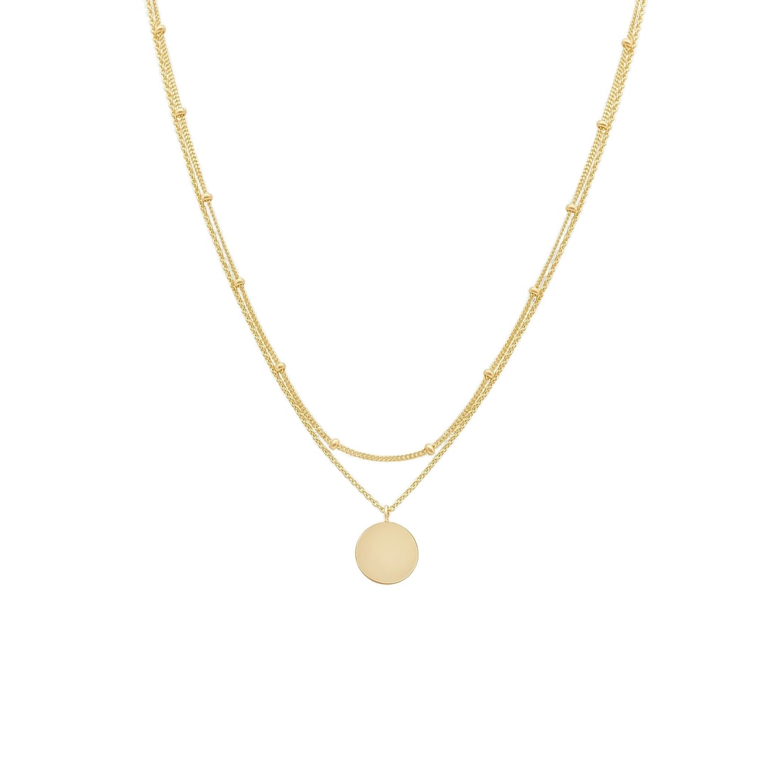 14k Gold Double Wrap Medallion Pendant Necklace Gold Coin Disk Charms ...