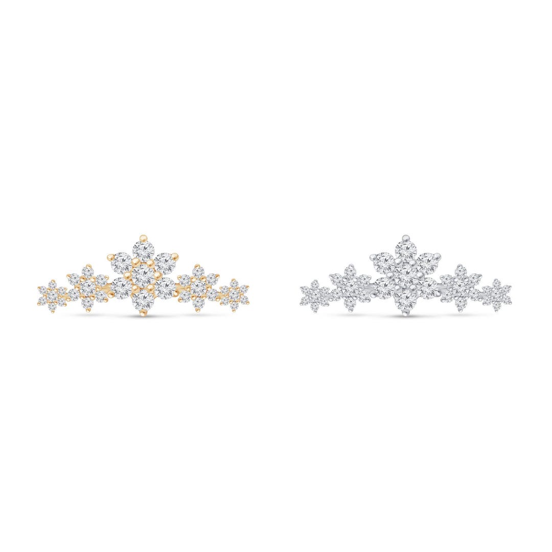 Five Flower Diamond Ear Crawler Earring in 14K Gold, Flat Back Helix ...