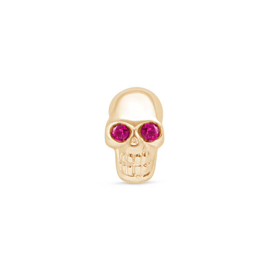 Solid 14k Gold Red Ruby Skull Piercing Stud, Internally Threaded Flat ...
