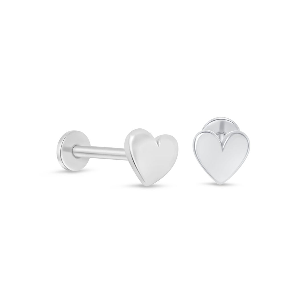 White Gold 14K Heart Flat Back Stud Earring, Helix Tragus Piercing ...