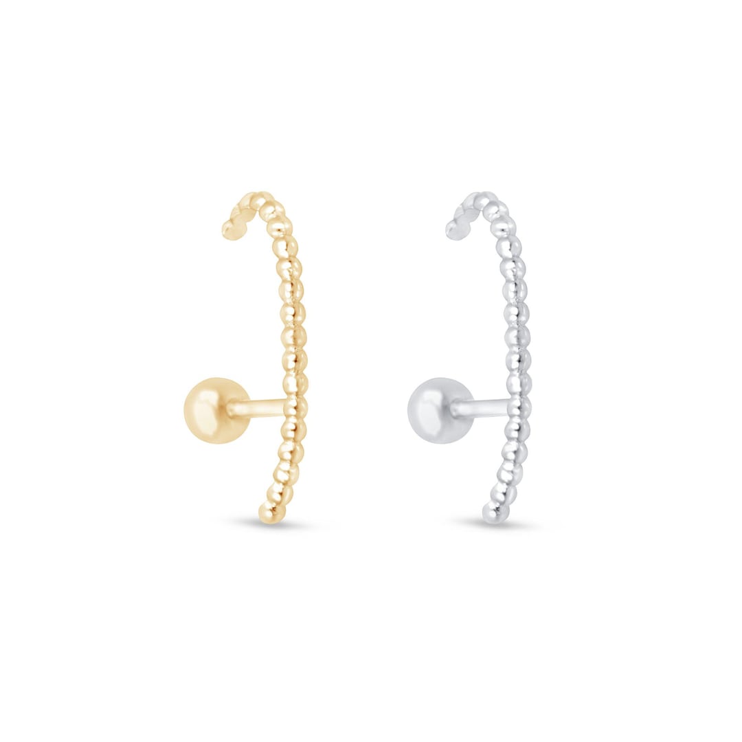 18G Gold Beaded Ear Lobe Hoop, Ball Back Earring for Helix or Lobe ...