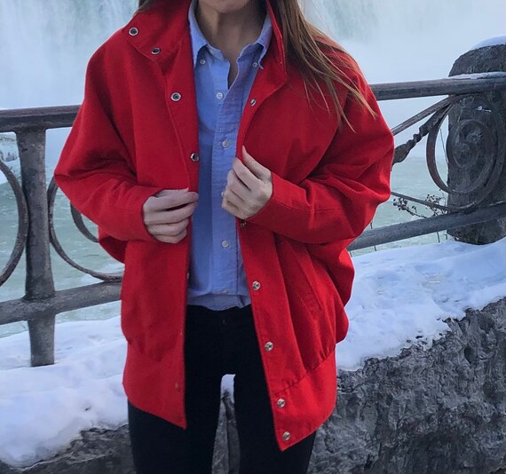 100% Wool Shell Exterior // Vibrant Red Long Sleeve V… - Gem