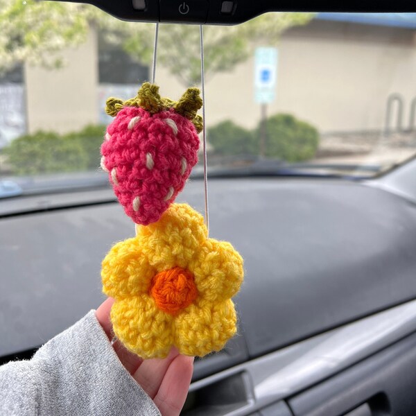 Crochet Strawberry Rear View Mirror - Etsy