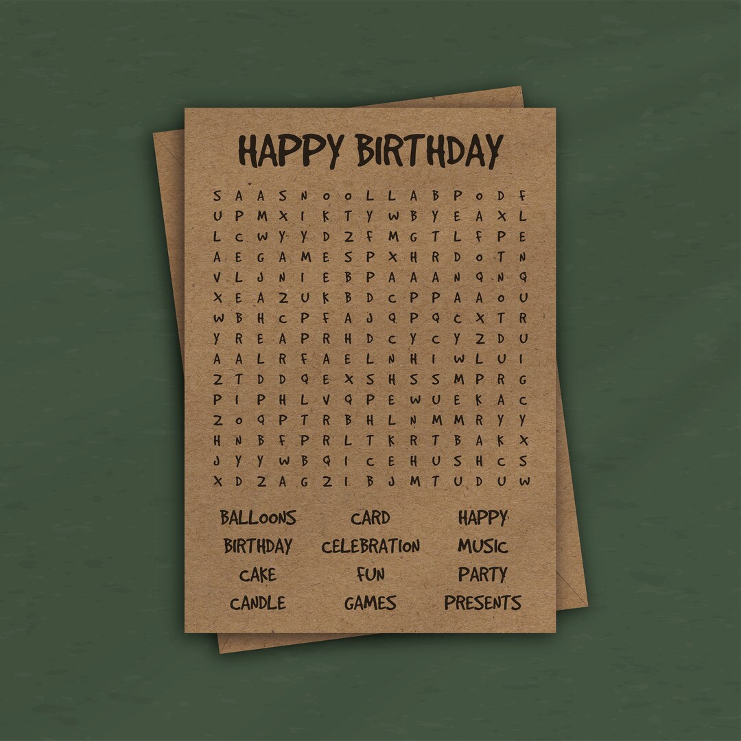 Word Search Funny Birthday Card Gift Idea for Him for Her Son Daughter ...