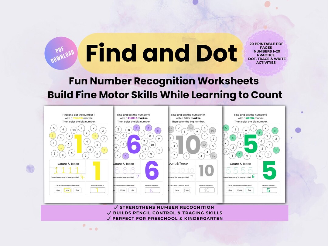 Dot Marker Number Worksheets 1-20 | Preschool Math (PDF Download) - Etsy