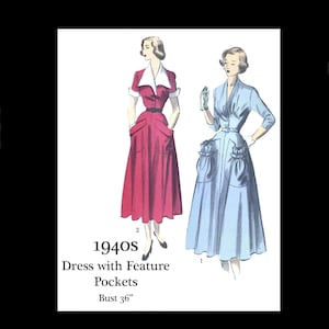1940s 40s Reproduction Vintage Sewing Pattern Advance 5247 Day Dress ...