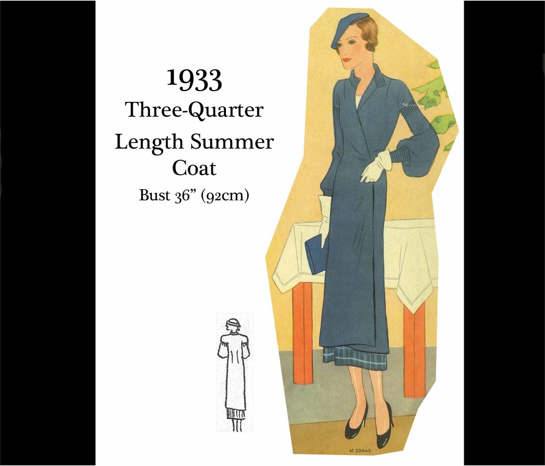 1930s Vintage Sewing Pattern: Mid-summer Coat - Bust 36 (instant ...