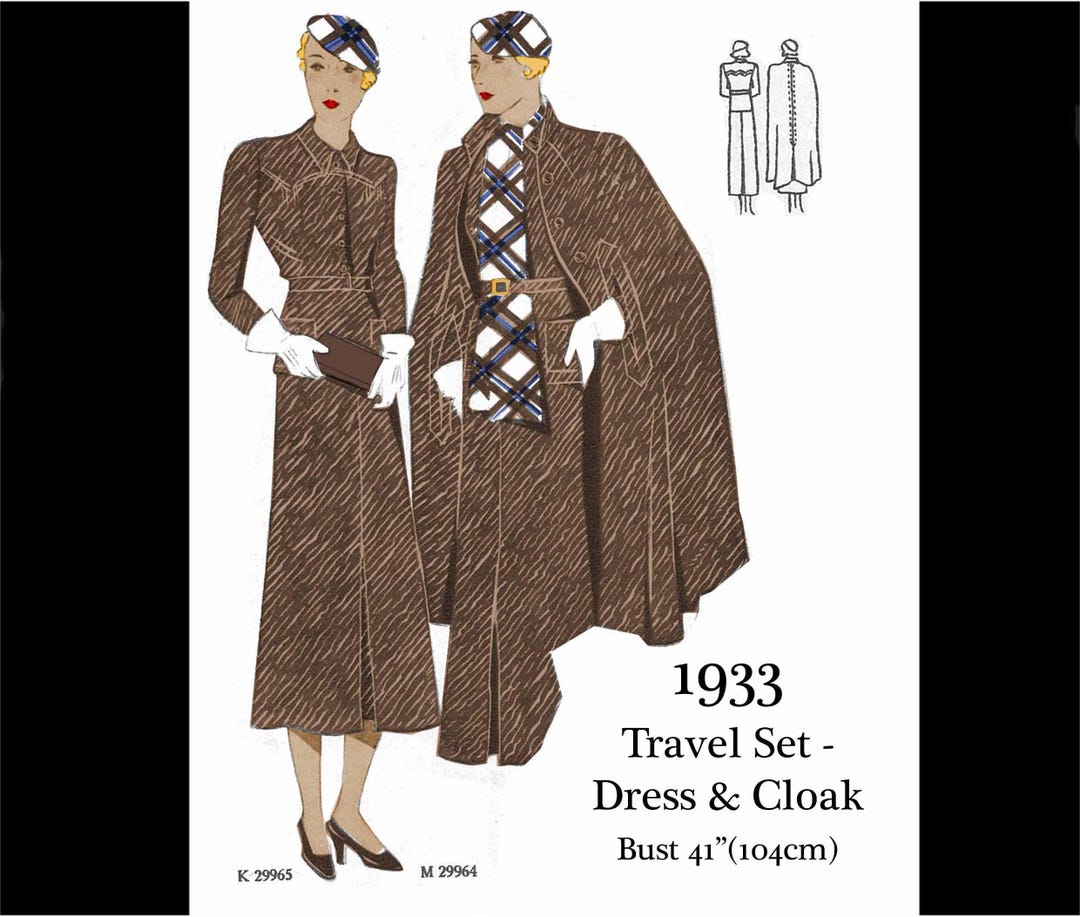 1930s Vintage Sewing Pattern: Travel Set of Cloak & Dress - Bust 41 ...