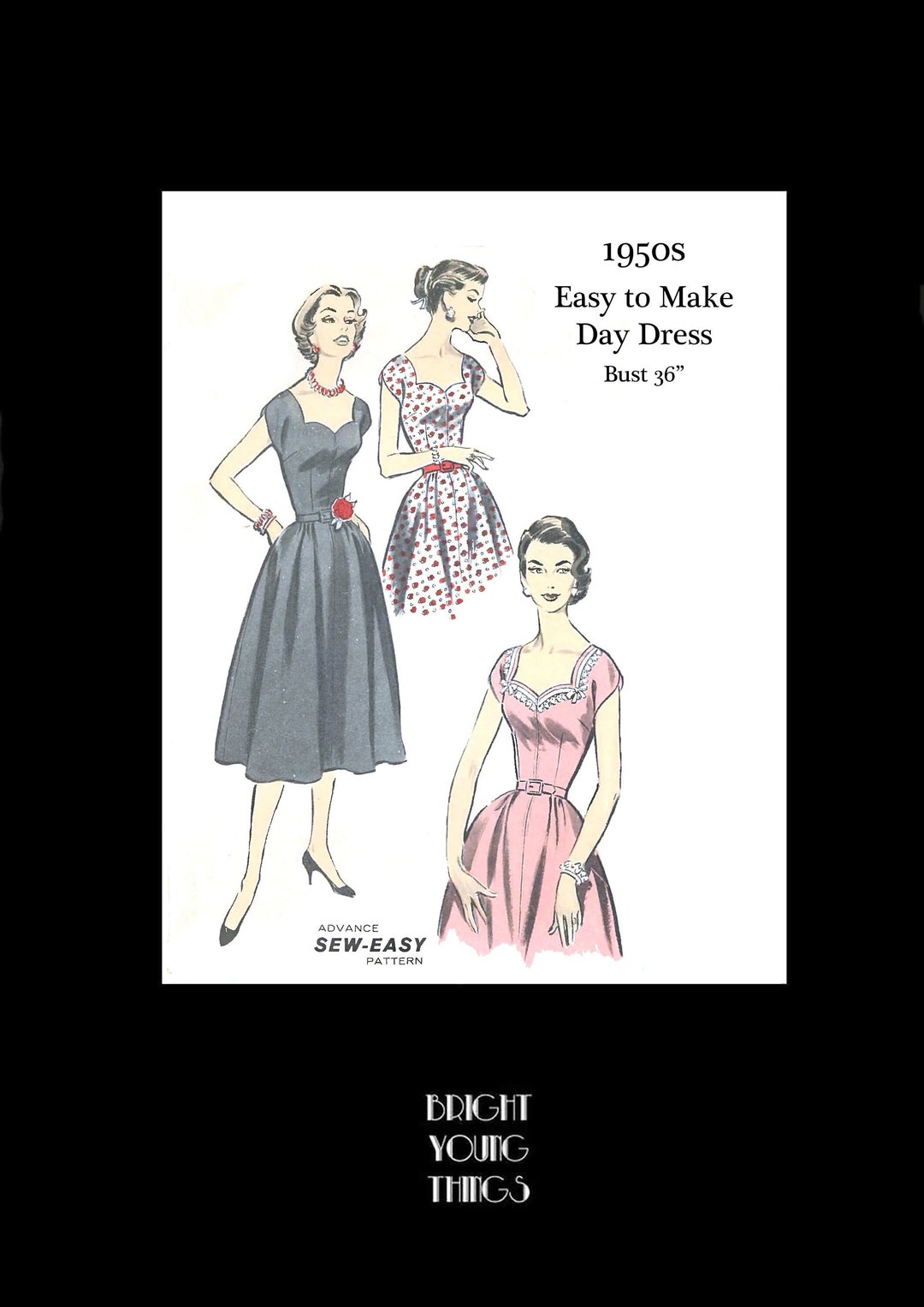 1950s 50s Reproduction Vintage Sewing Pattern Advance 8195 Pretty Day ...