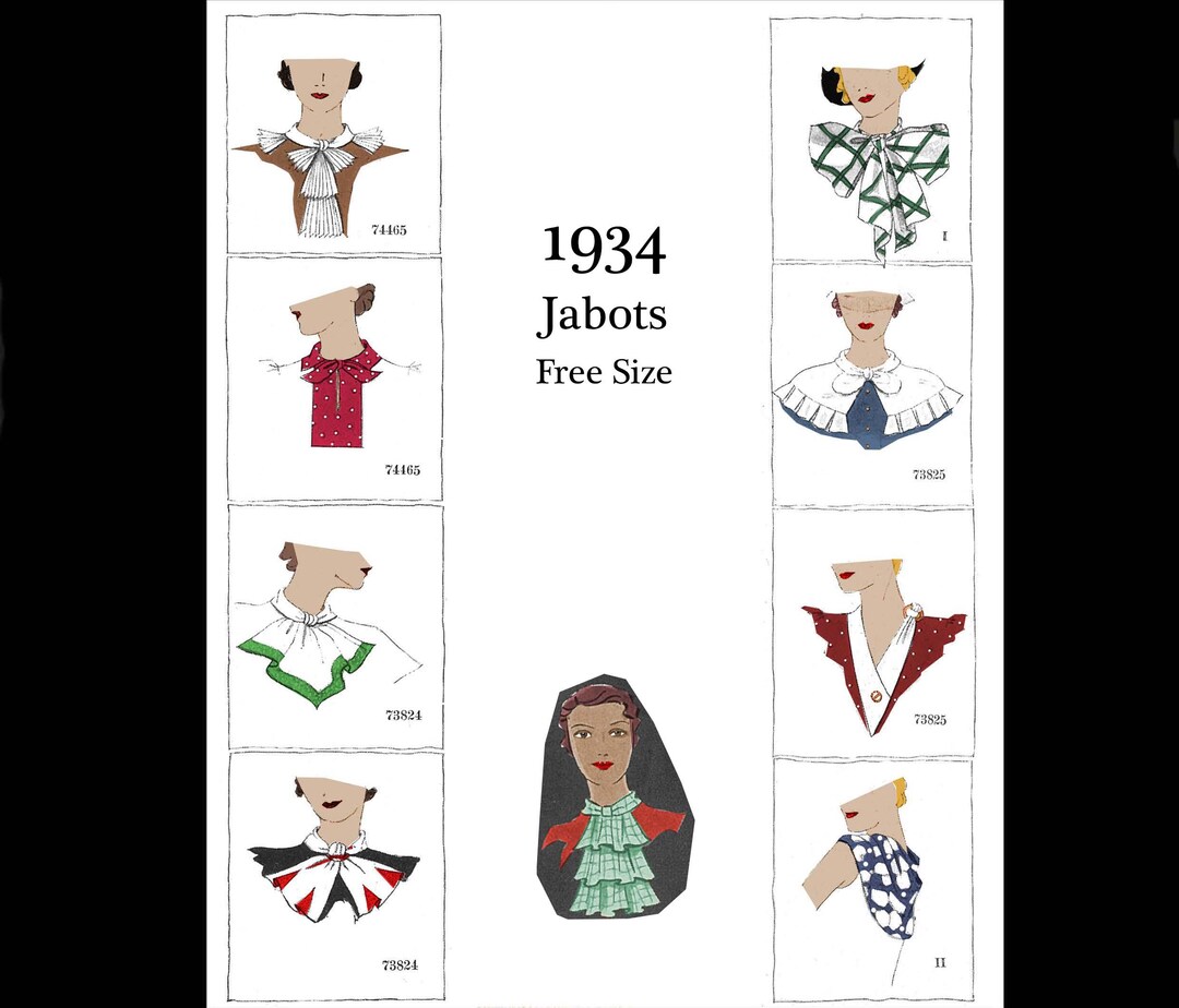 1930s Vintage Sewing Pattern Art Deco Set of Jabots Collars Scarf Scarf ...