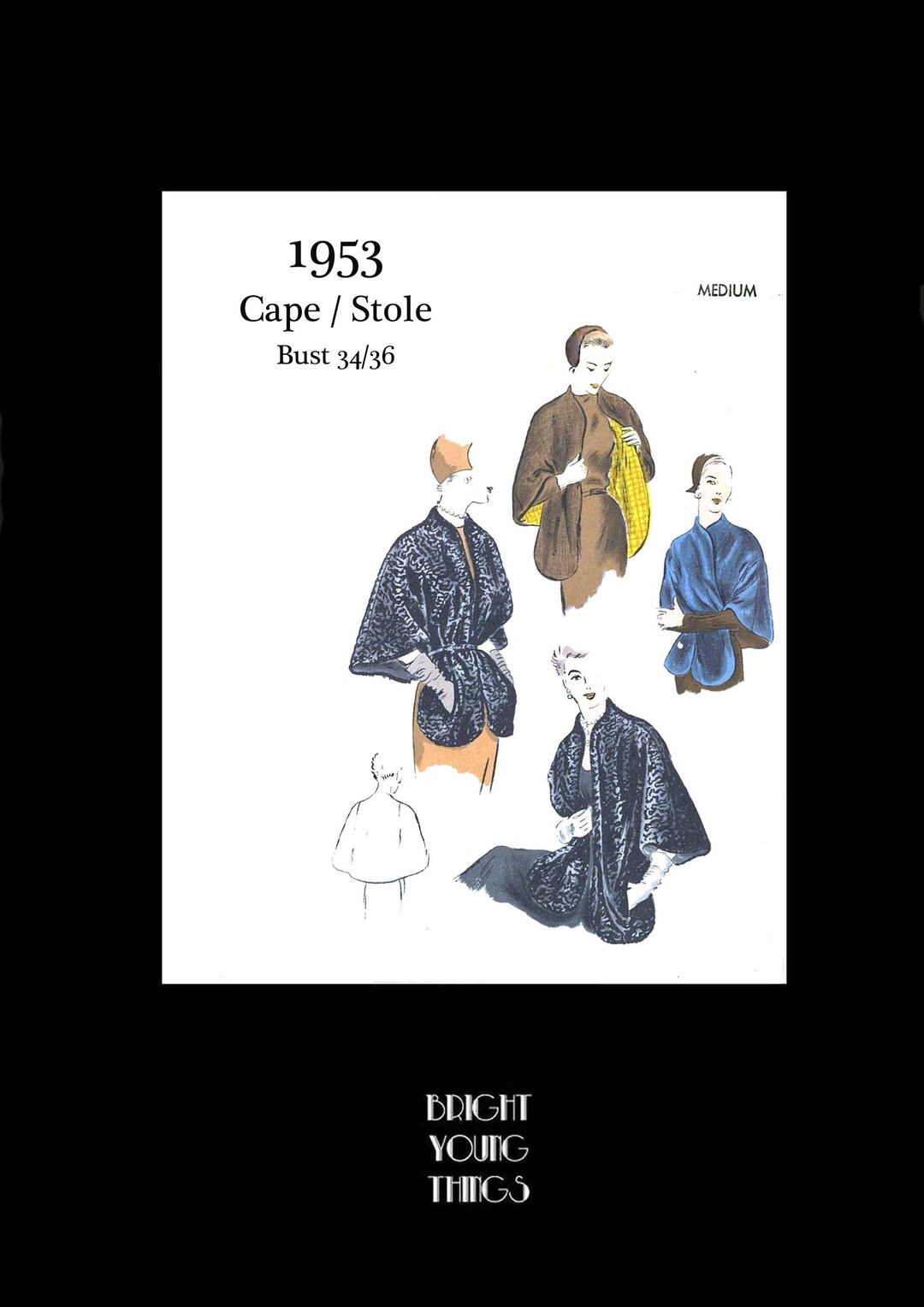 1950s 1950s Reproduction Vintage Sewing Pattern Vogue 6914 Misses Cape ...