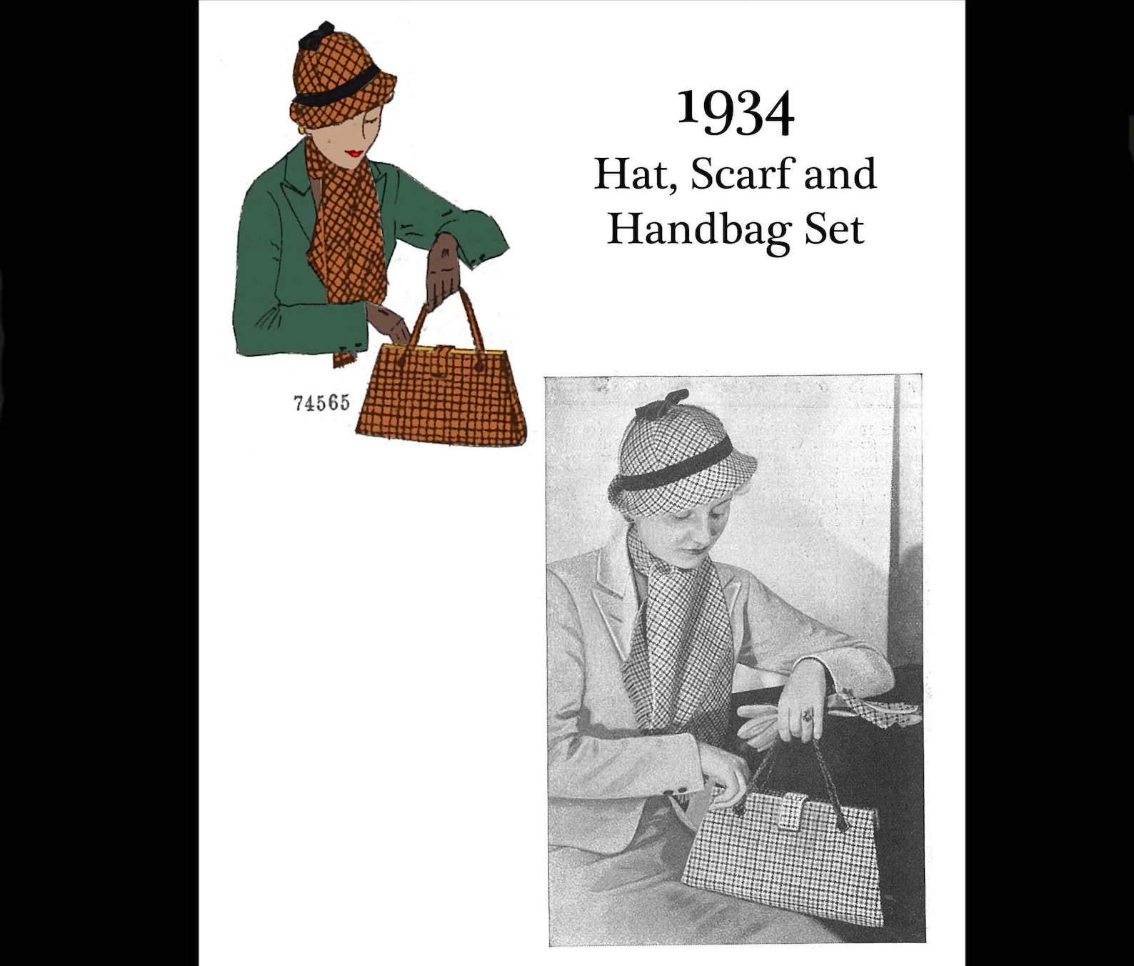1930s Art Deco Travel Hat, Scarf & Handbag Sewing Pattern (PDF Instant ...