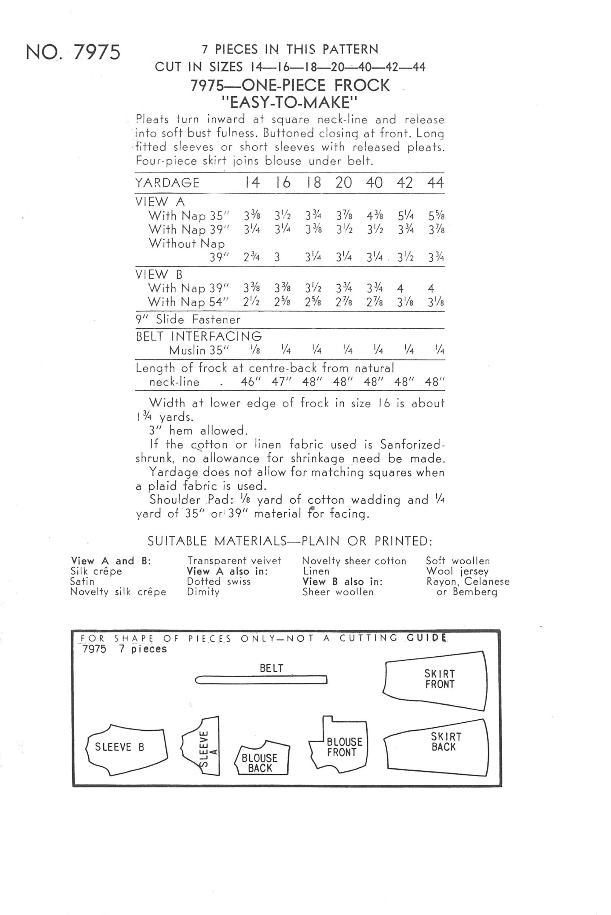 1940s 40s Reproduction Vintage Sewing Pattern Vogue 7975 Easy | Etsy