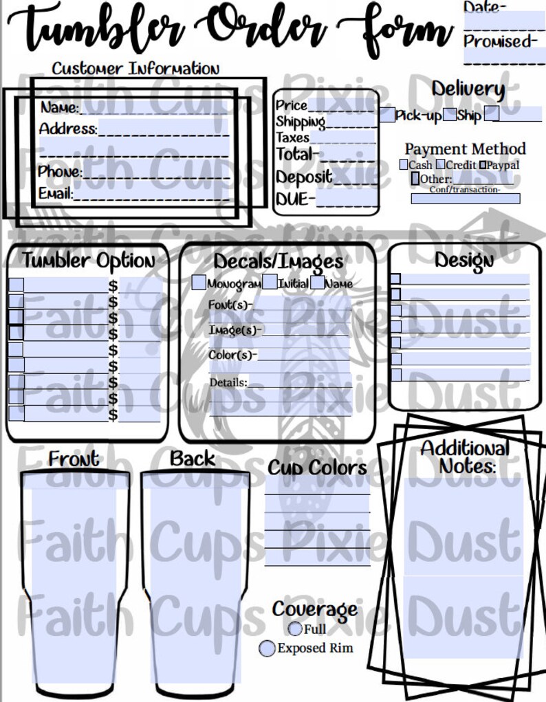 CUSTOMIZABLE- Black and White Tumbler Order Form/template- JPG and PDF ...