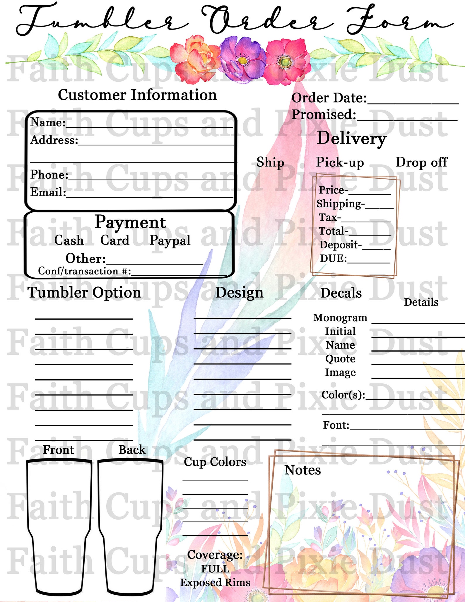 Floral Order Form BUNDLE- Pdf and JPG Files - Etsy