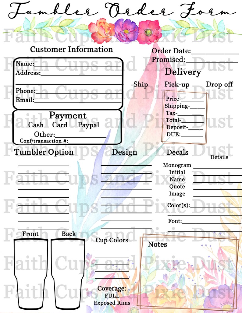 Floral Order Form BUNDLE- Pdf and JPG Files - Etsy