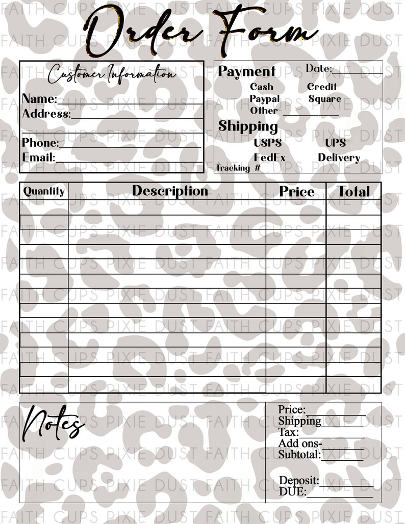 Boho Leopard GENERAL Order Form- Sweet and Sassy! PDF and JPG Files ...