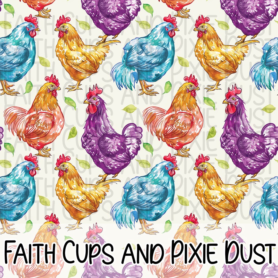 Watercolor Chickens Digital Seamless Pattern. Commercial Use. Scrapbook ...