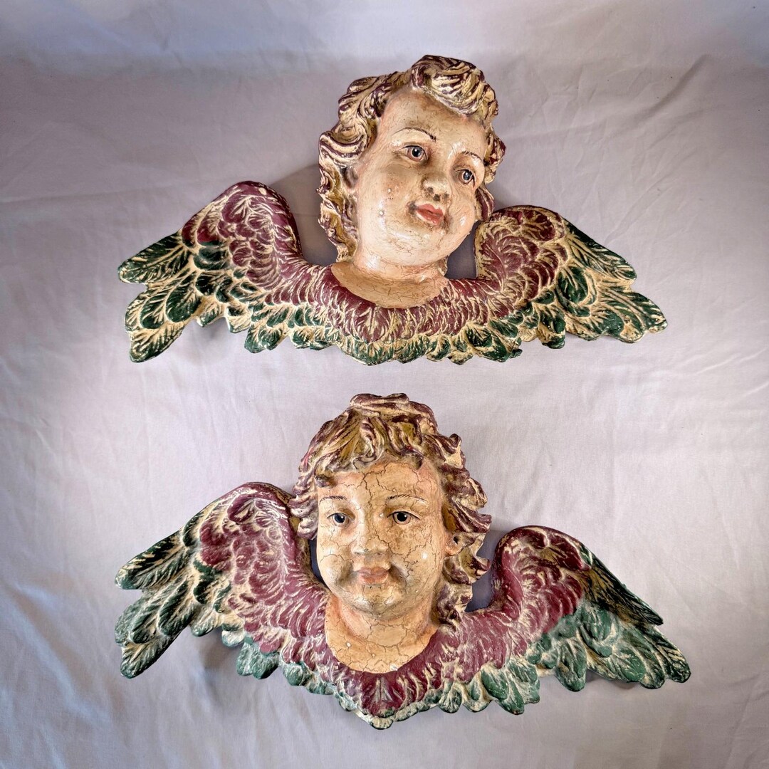 Vintage Italian Cherub Wall Plaques, Cartapesta Baroque Decor, Angel ...
