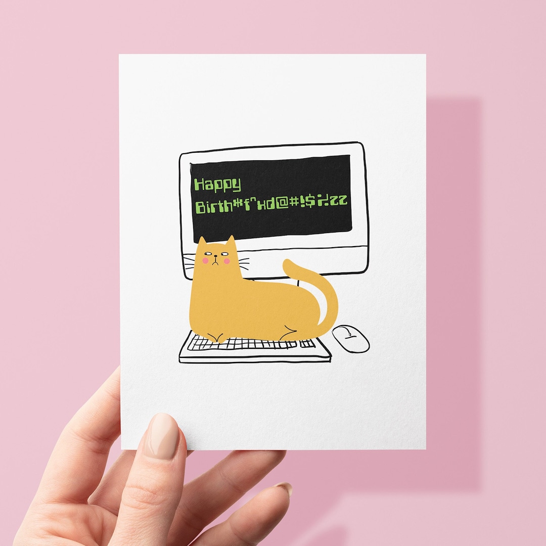 Funny Cat on Keyboard Birthday Card Happy Birthfttzy Cat Lover Greeting ...