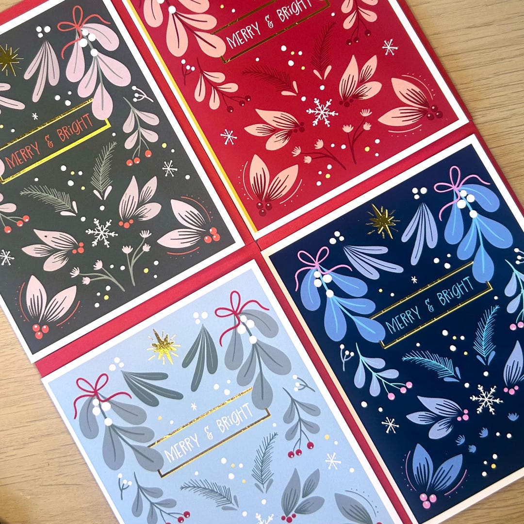 4-pack Luxury Gold Foil Holiday Card, Christmas Card Set, Festive ...