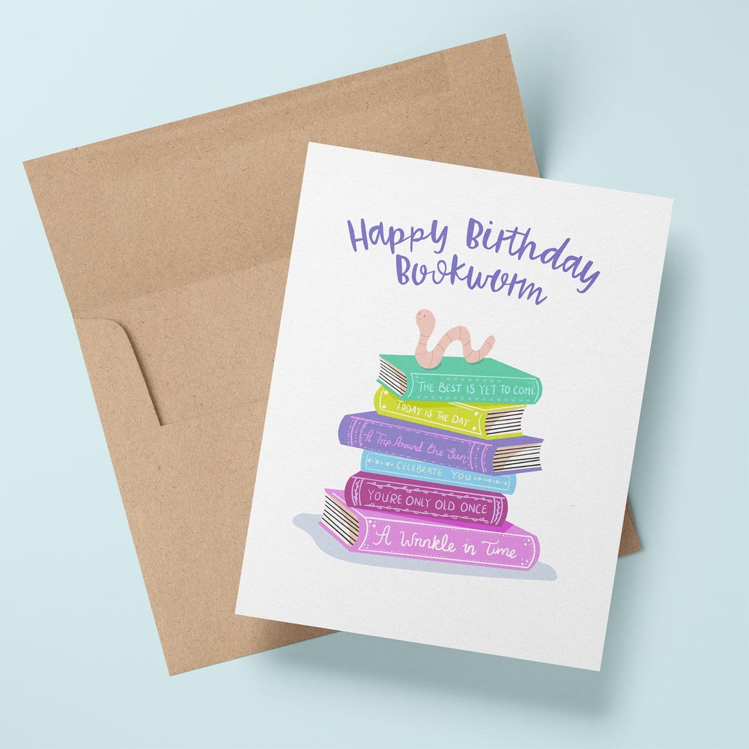 Bookworm Happy Birthday Greeting Card | Book Lover | Bookish Birthday ...