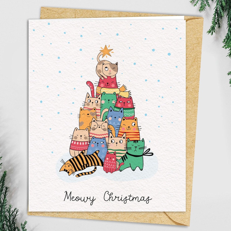Cat Christmas Card - Etsy