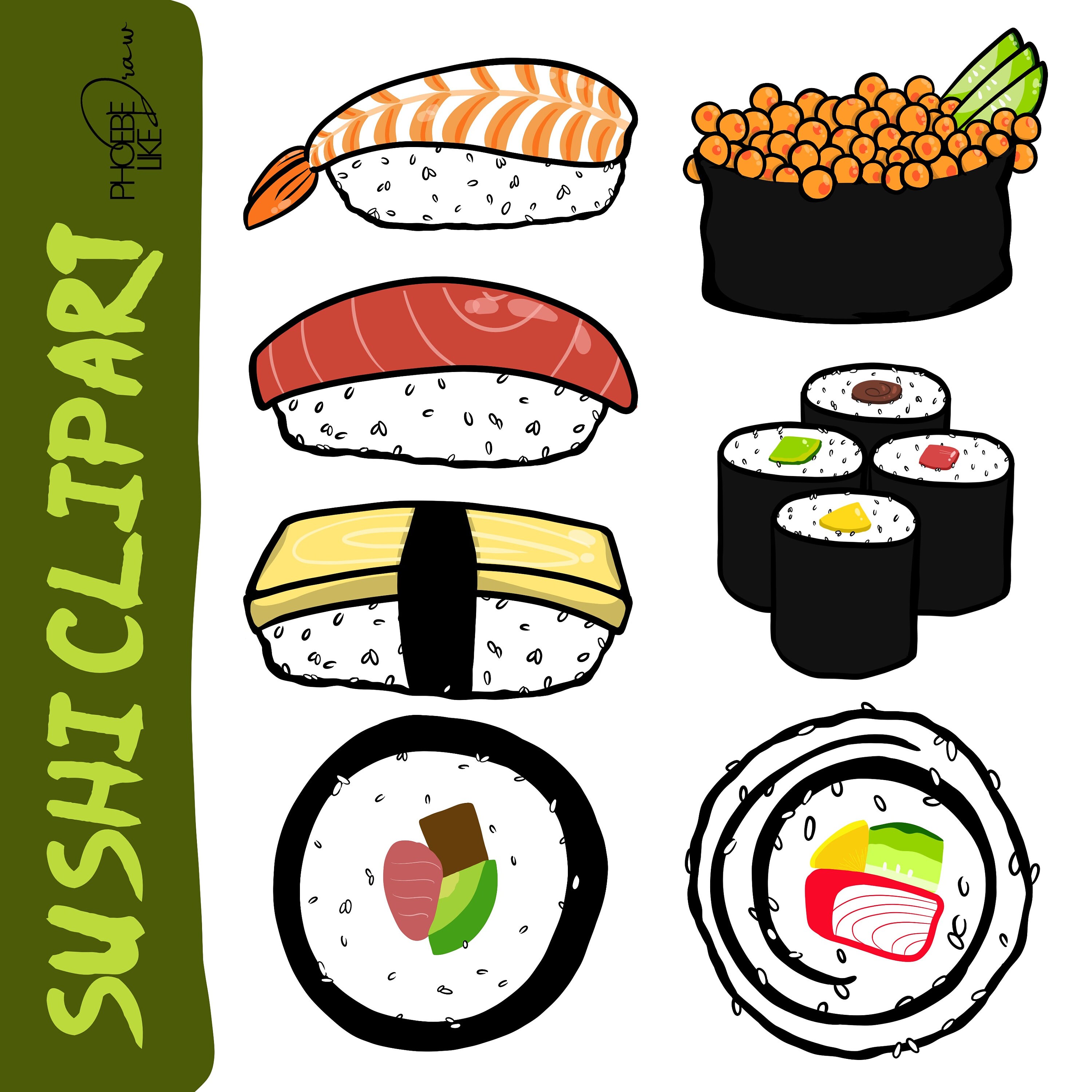 Papercraft Sushi 8 Digi stamps in jpg and png instant download files ...