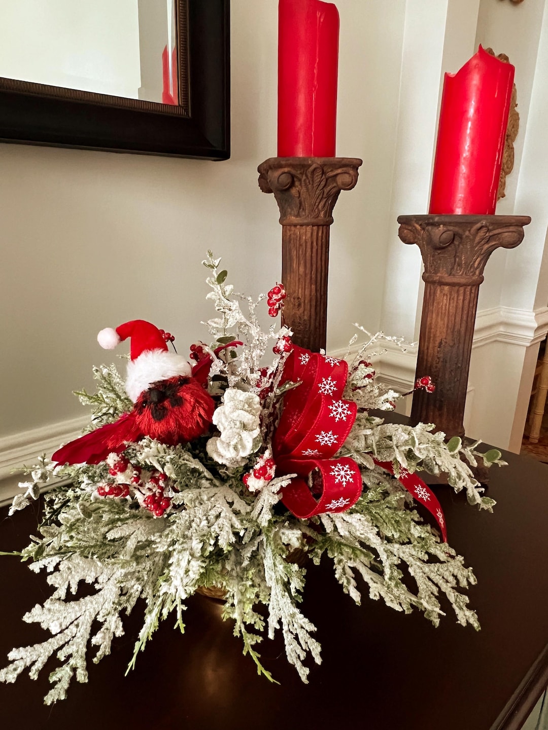 Cardinal Christmas Table Arrangement, Holiday Table Decor, Cardinal ...