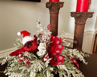 Cardinal Christmas Table Arrangement, Winter Arrangement, Holiday Table ...
