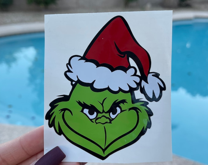 Grinch Face Vinyl Decal Grinch Decal Holiday Decal Permanent Vinyl ...