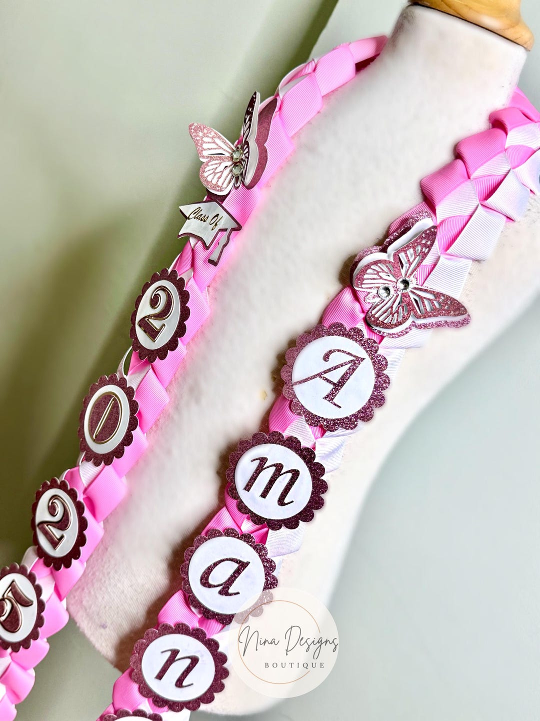 Graduation Lei, Pink Graduation Lei, Ribbon Lei, Butterfly Pink ...