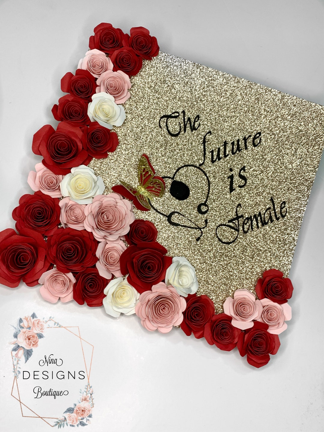 Graduation Cap Topper, Floral Graduate Cap Topper, the Future is Female ...