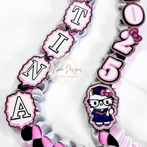 Graduation Lei, Pink Graduation Lei, Ribbon Lei, Black White and Pink ...