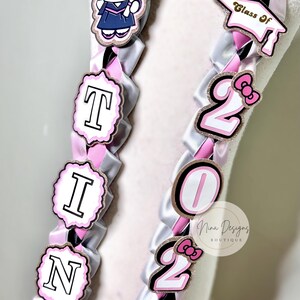 Graduation Lei, Pink Graduation Lei, Ribbon Lei, Black White and Pink ...
