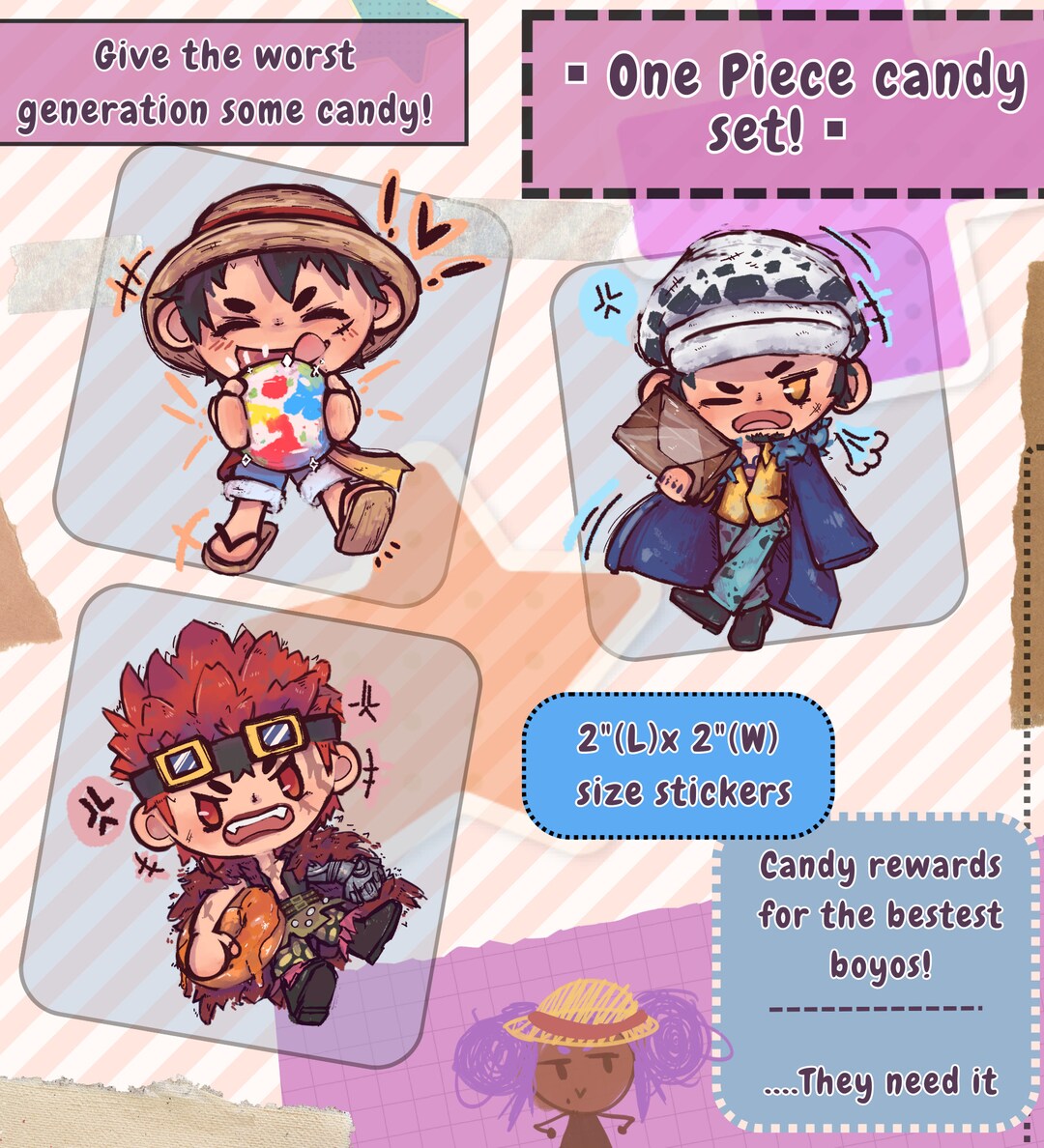 One Piece Candy Sticker Set - Etsy
