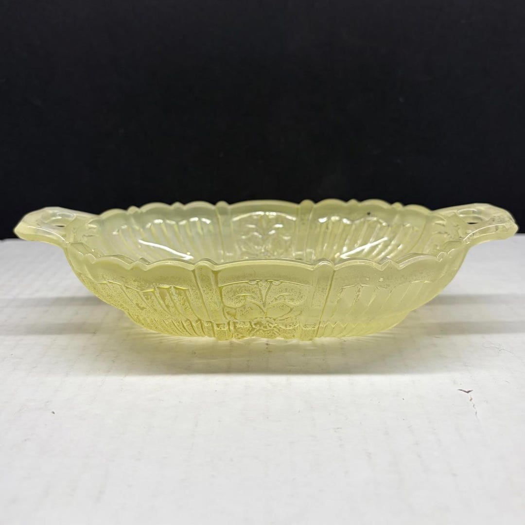 Vintage Frosted Glass Relish Dish With Embossed Floral Motifs and Tab ...